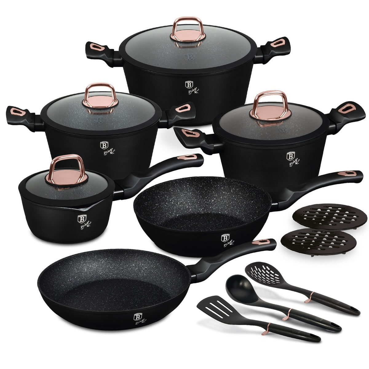 Berlinger Haus 15-Piece Ultra Non-Stick Coating Cookware Set - Black R