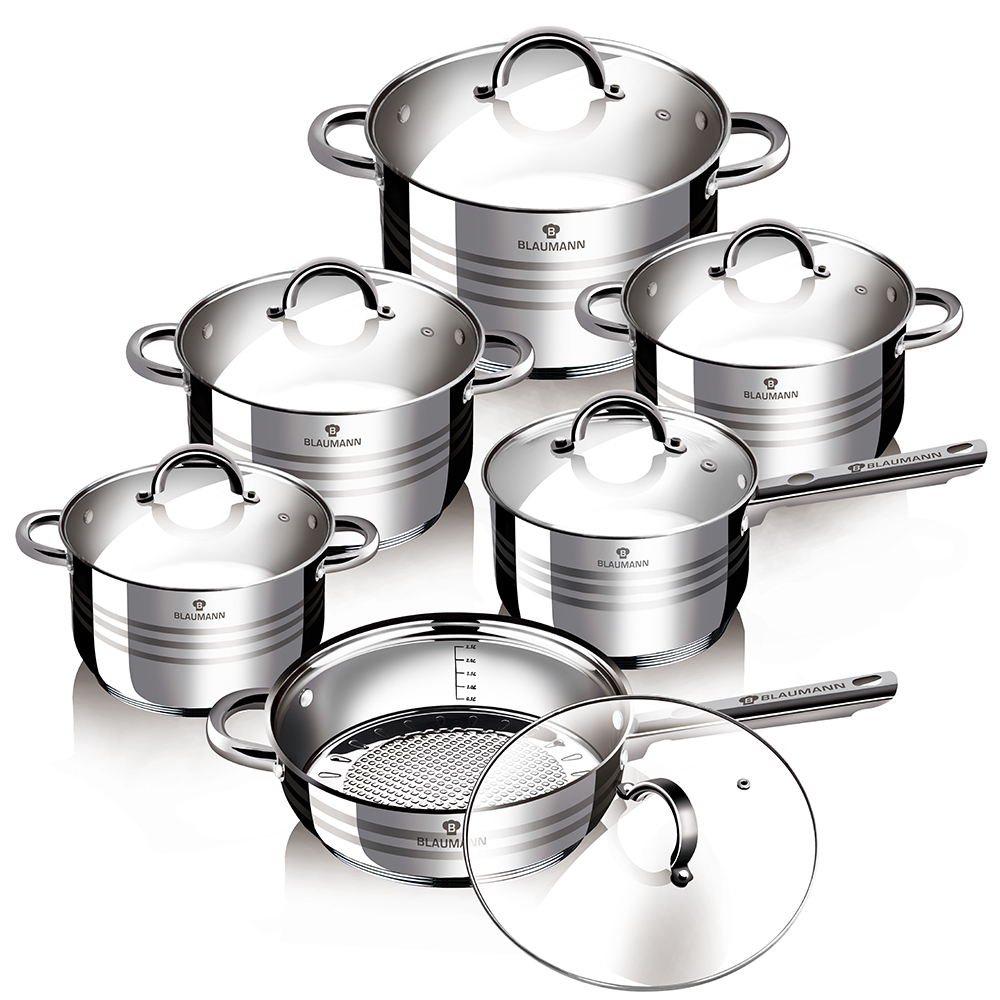 Blaumann 12-Piece Stainless Steel Induction Bottom Cookware Set ...