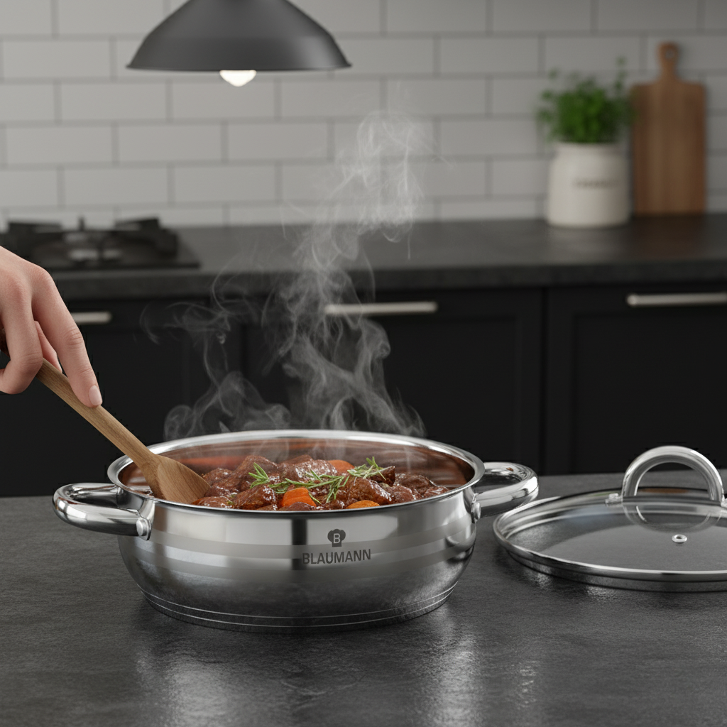 Blaumann 22cm Stainless Steel Shallow Pot – Gourmet Line – Berlinger Haus